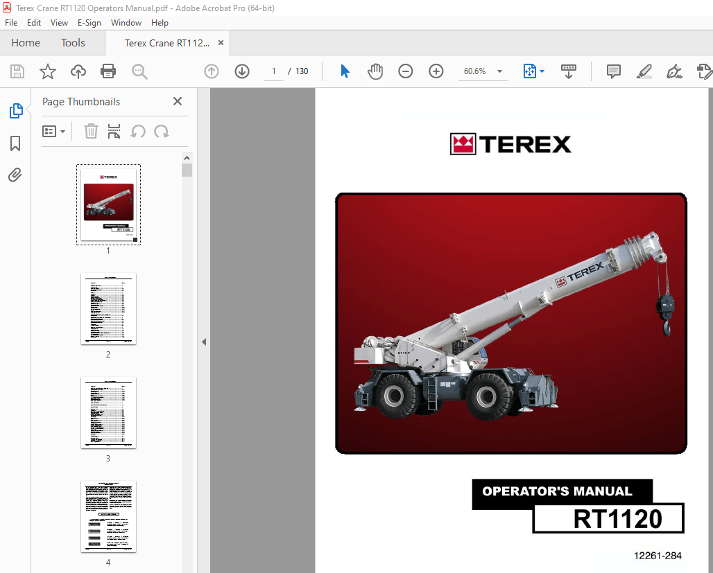 Terex Crane RT1120 Operator’s Manual 12261-284 – PDF DOWNLOAD
