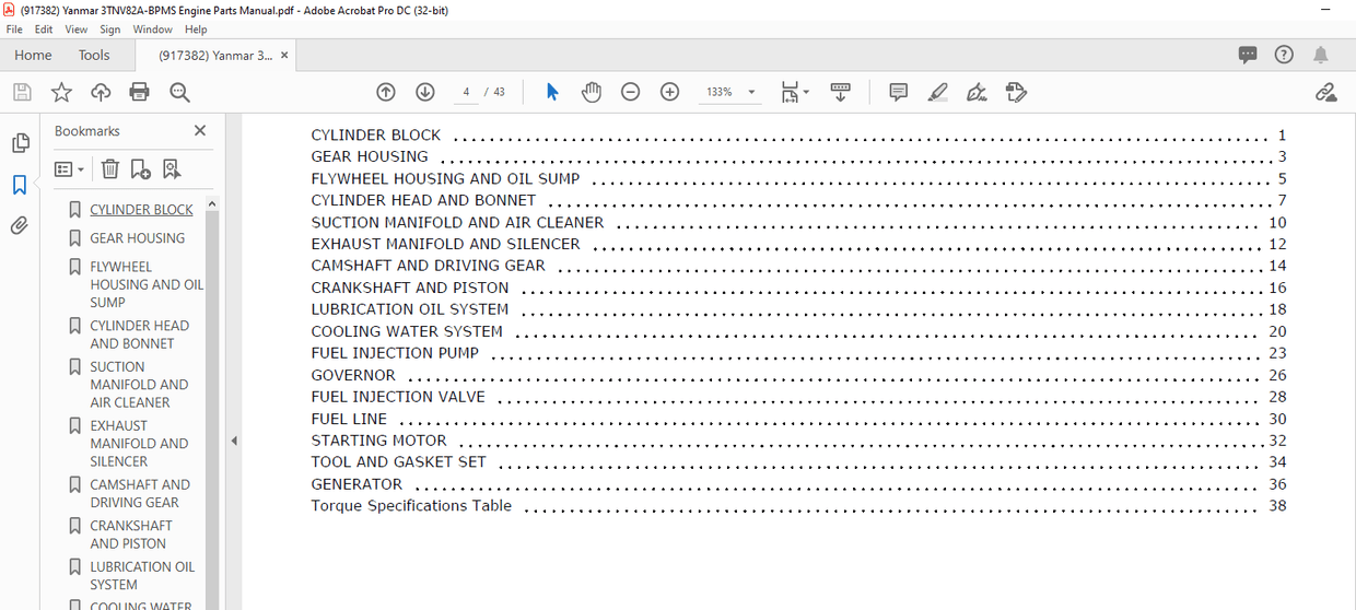 Yanmar 3TNV82A-BPMS Engine Parts Manual 917382 – PDF DOWNLOAD