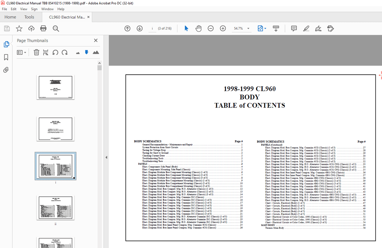 Thomas Built BUSES CL960 1998-1999 ELECTRICAL WIRING MANUAL – PDF DOWNLOAD