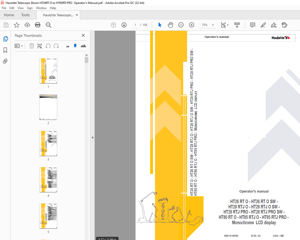 Haulotte Forklift HT26 RT O – HT26 RT O SW Operator’s manual – PDF DOWNLOAD