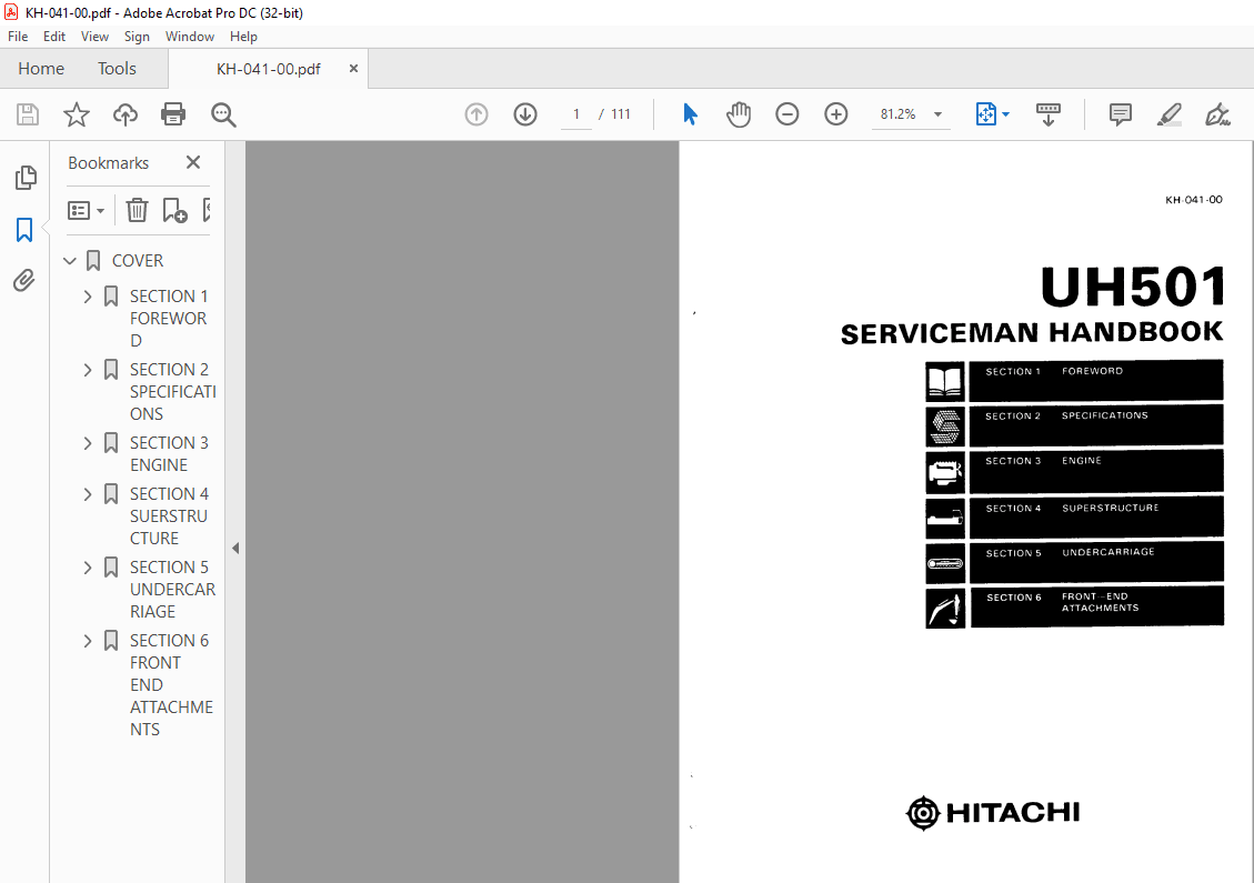 Hitachi UH501 SERVICEMAN HANDBOOK Manual KH-041-00 – PDF DOWNLOAD