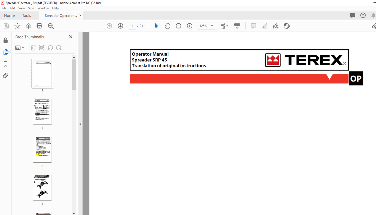 Terex Spreader SRP 45 Operator Manual – PDF DOWNLOAD