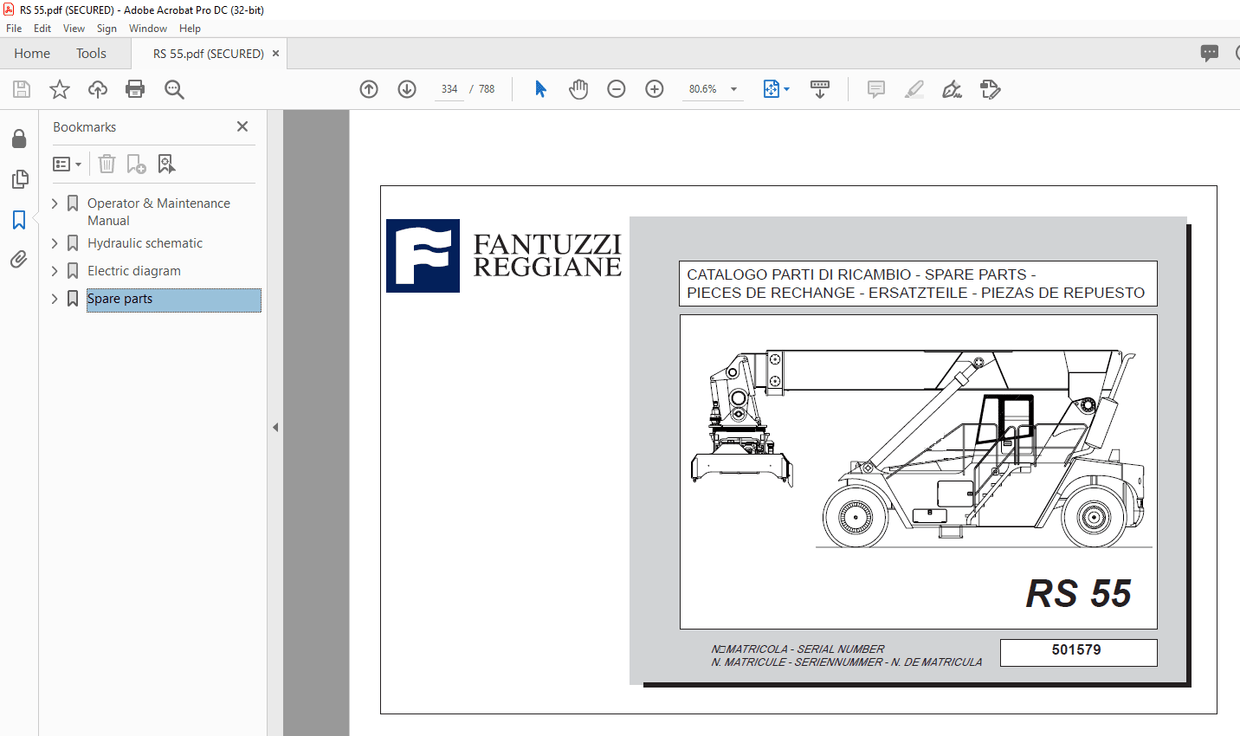 Fantuzzi Reggiane RS 55 Operator & Parts manual + Electrical ...