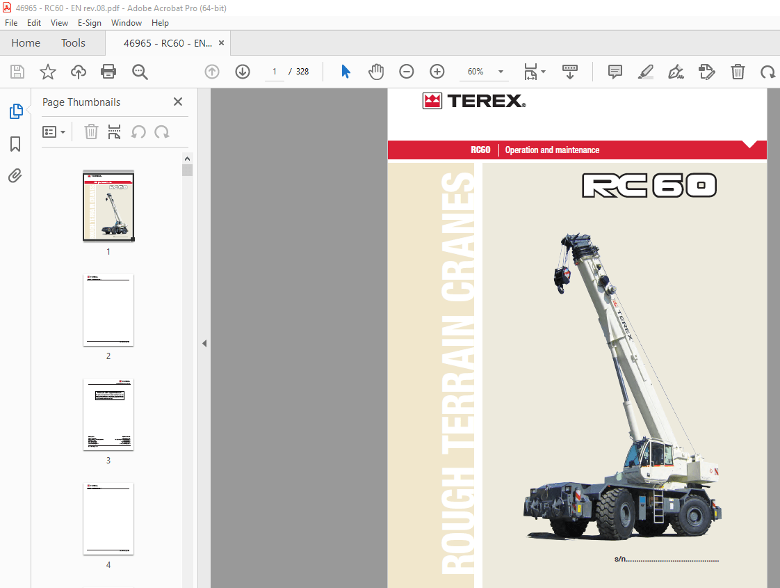 Terex Crane RC60 Operation & Maintenance Manual – PDF DOWNLOAD