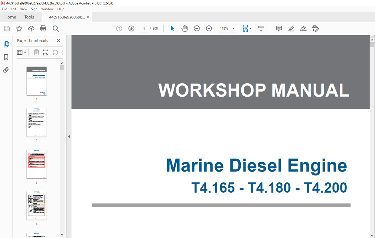 Nanni Marine Diesel Engine T4.165 T4.180 T4.200 Workshop Manual ...