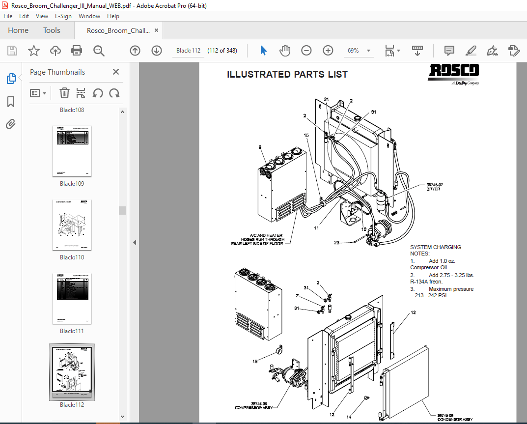 ROSCO CHALLENGER III BROOM Operations, Service & Parts Manual SN 46936 ...