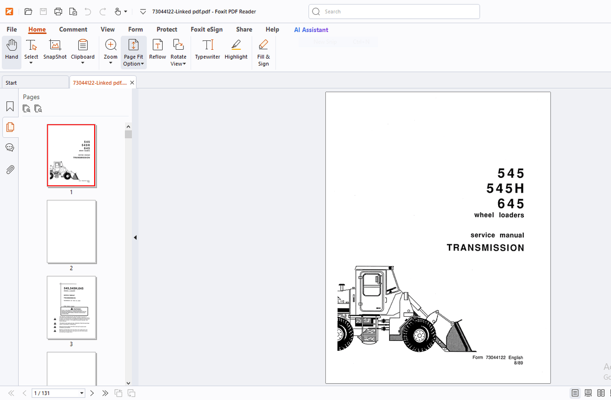 Fiatallis 545 545H 645 Wheel Loader Service Manual - PDF DOWNLOAD