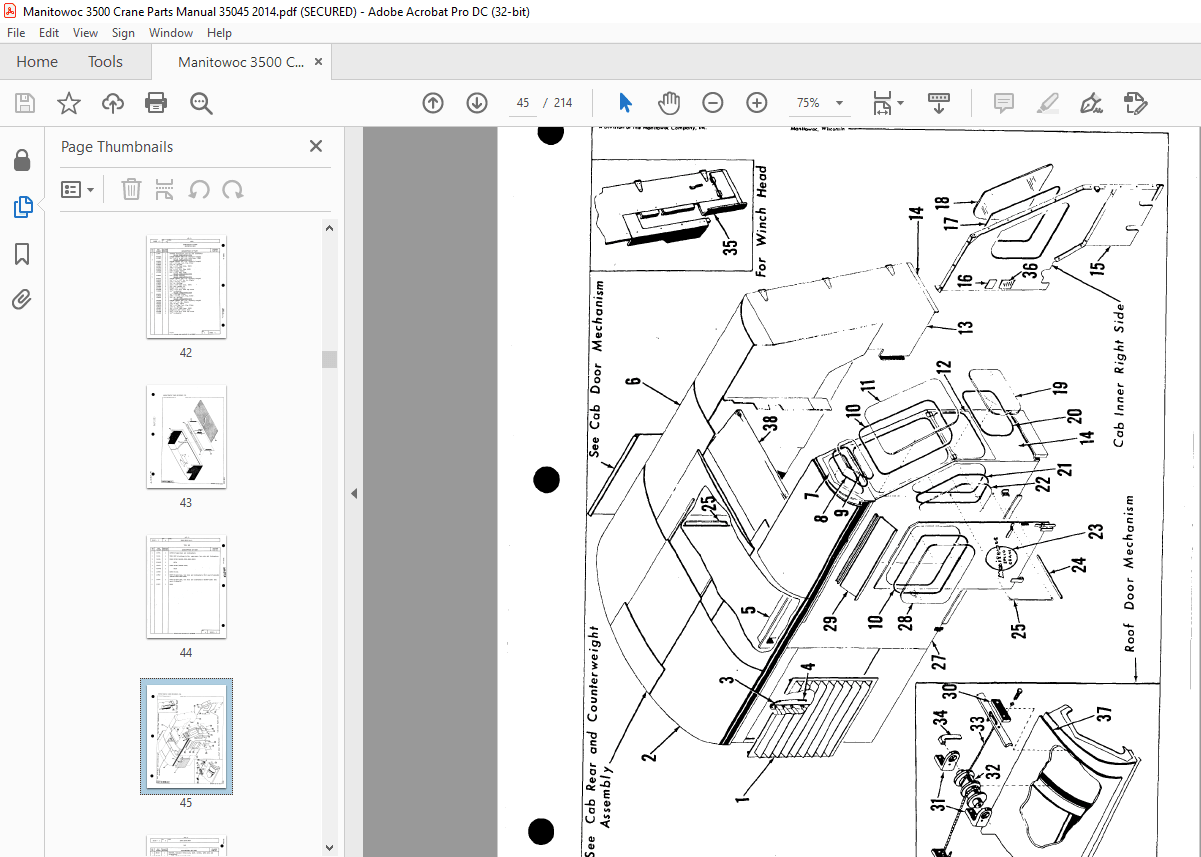 Manitowoc Crane 3500 Parts Manual SN 35045 PDF