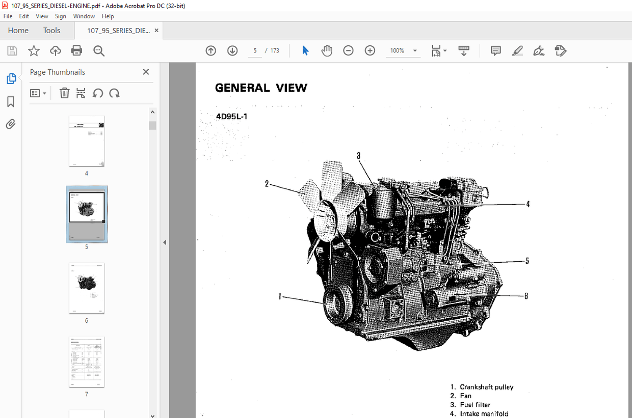 Komatsu 95 Series Diesel Engine Shop Manual E95-BE1 - PDF DOWNLOAD