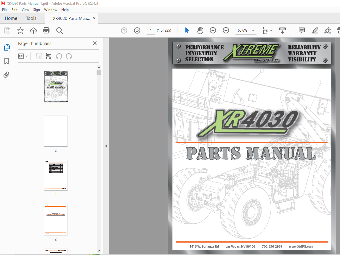 Xtreme Telehandler XR945 Forklift Parts Manual – PDF DOWNLOAD