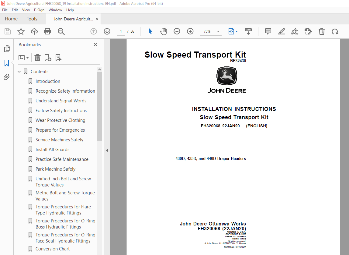 John Deere S160 & S180 Square Balers Installation Instruction Manual - PDF DOWNLOAD