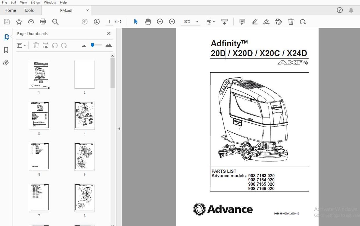 Advance Adfinity 20D/X20D/X20C/X24D/AXP Parts Manual - PDF DOWNLOAD