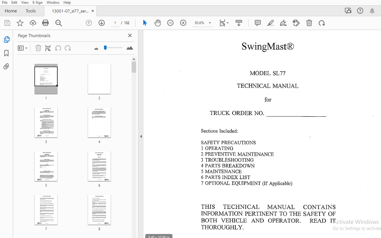 Drexel SL77 SwingMast Technical Manual 13001-07 – PDF DOWNLOAD