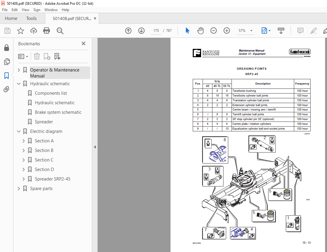 Fantuzzi Reggiane CS 45 KL Operator & Parts manual + Electrical ...