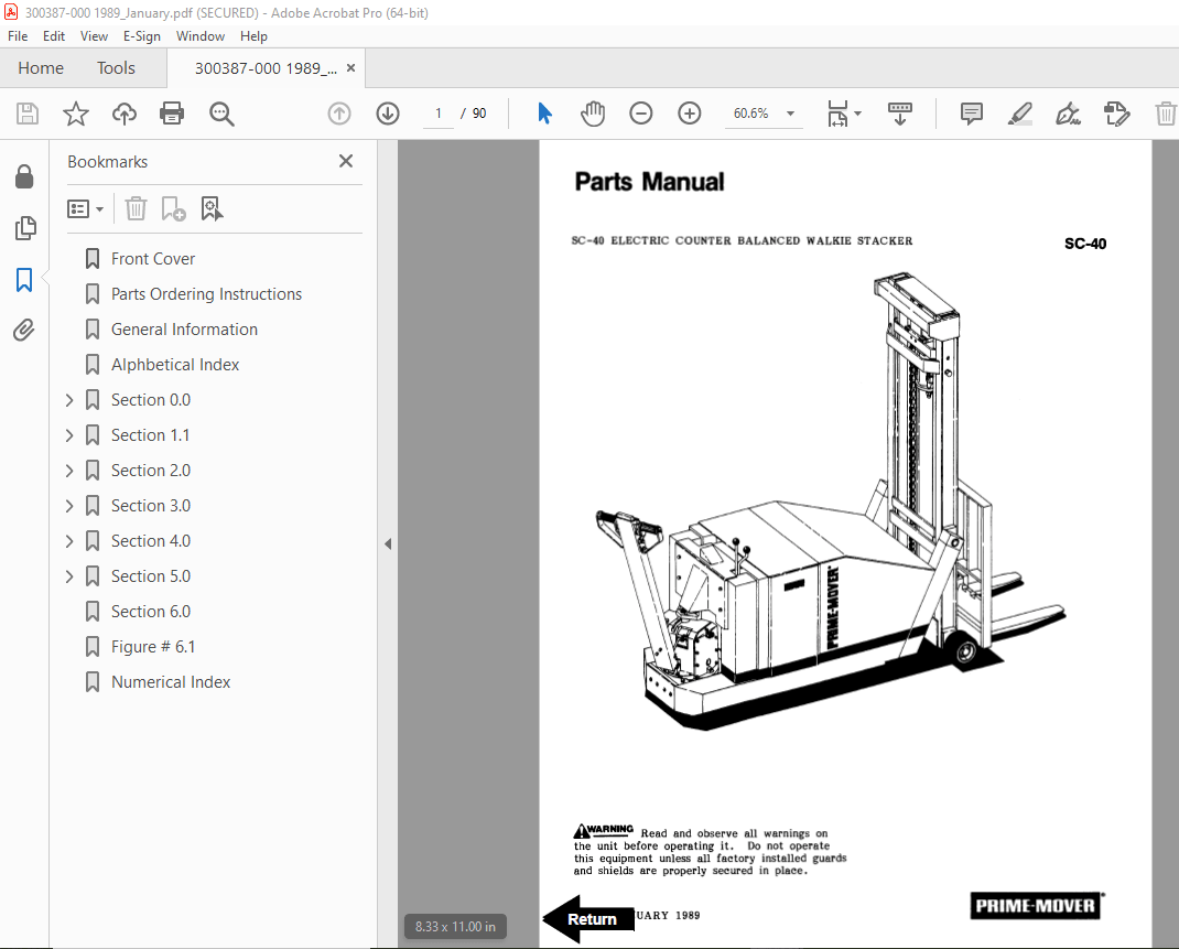 BT Prime Mover SC-40 Electrical Counter Balanced Walkie Stacker Parts Manual - PDF DOWNLOAD