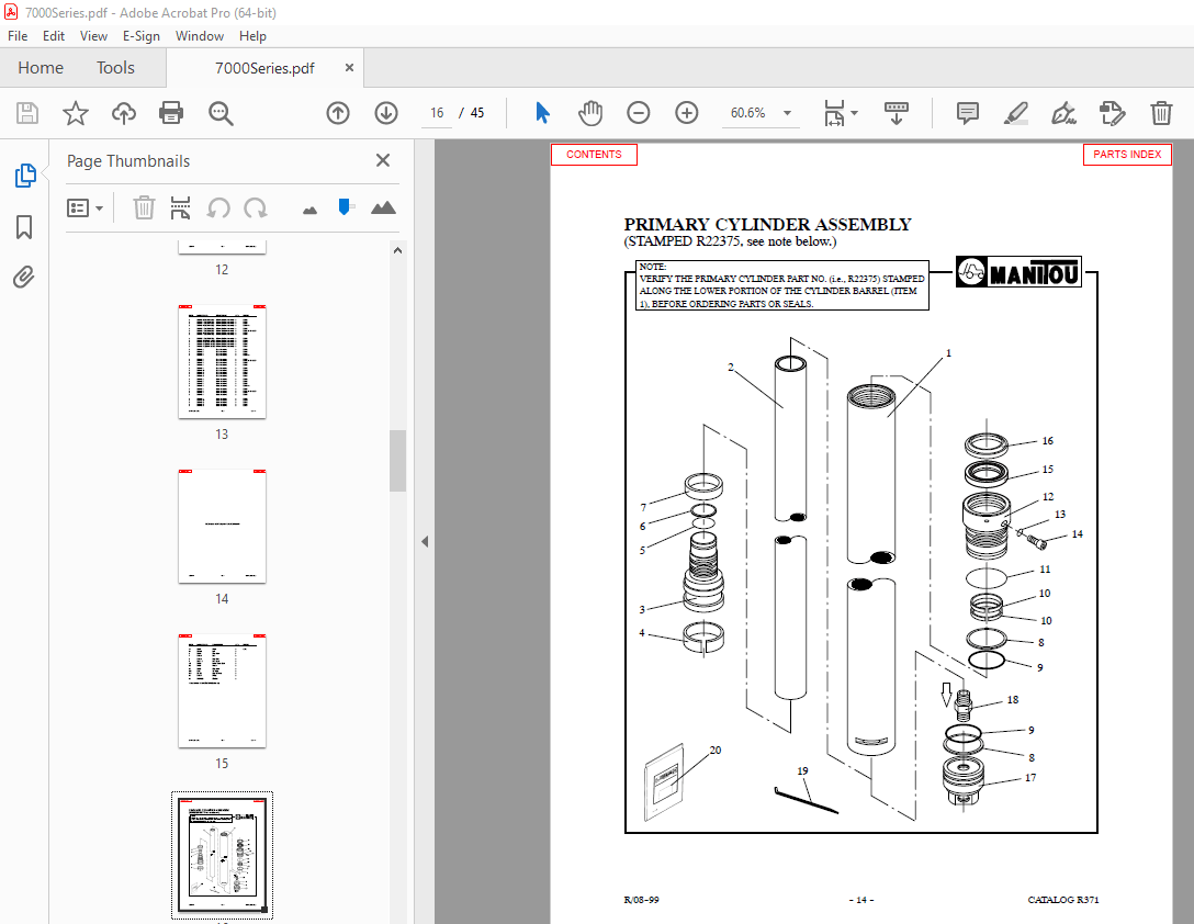 Manitou Forklift 7000 SERIES 4 STAGE MAST Parts Manual – PDF DOWNLOAD