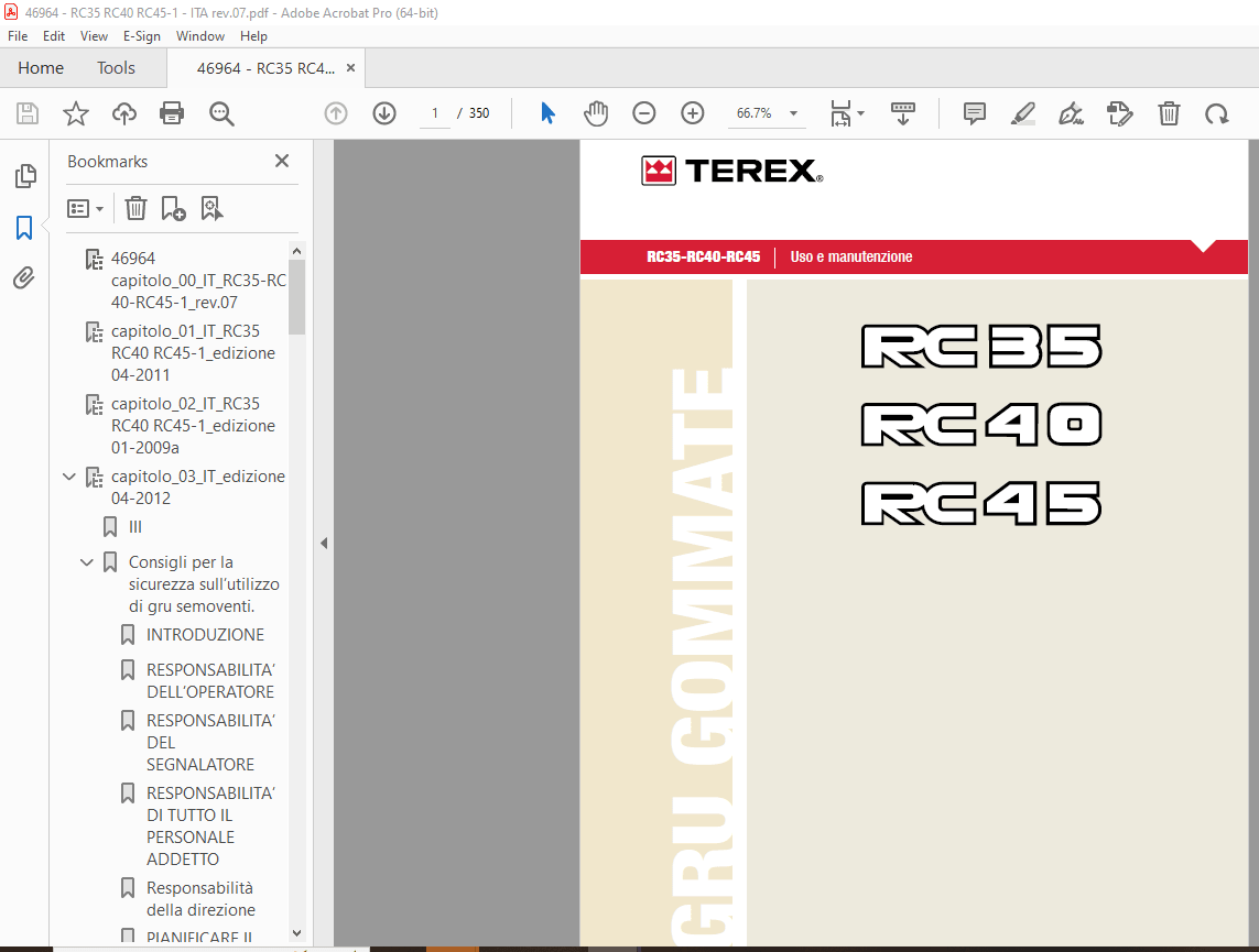 Terex Crane RC35-RC40-RC45 Uso e manutenzione – PDF DOWNLOAD