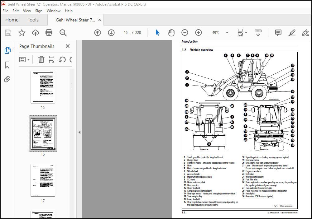 Gehl 721 Wheel Loader Operator’s Manual(909885) – PDF DOWNLOAD