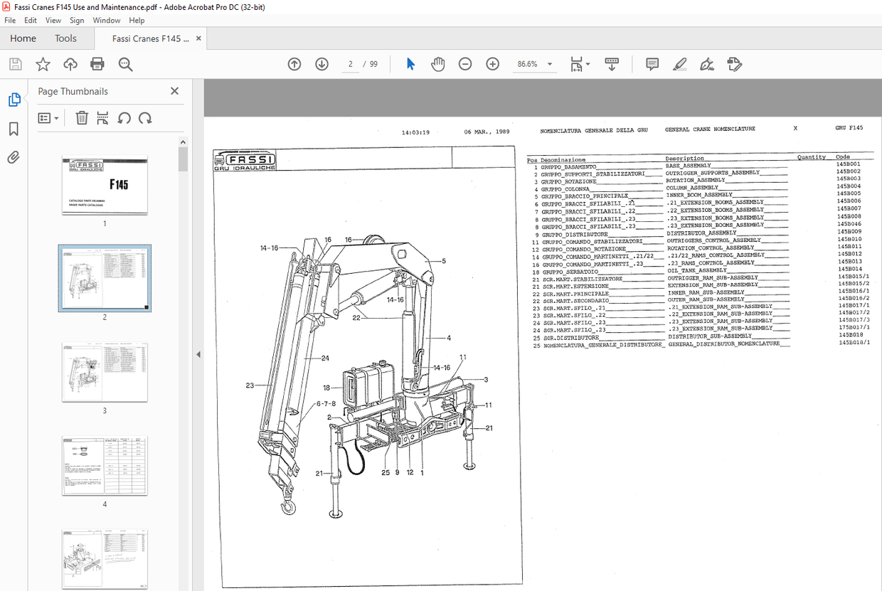 Fassi Cranes F145 Spare Parts Manual -PDF DOWNLOAD