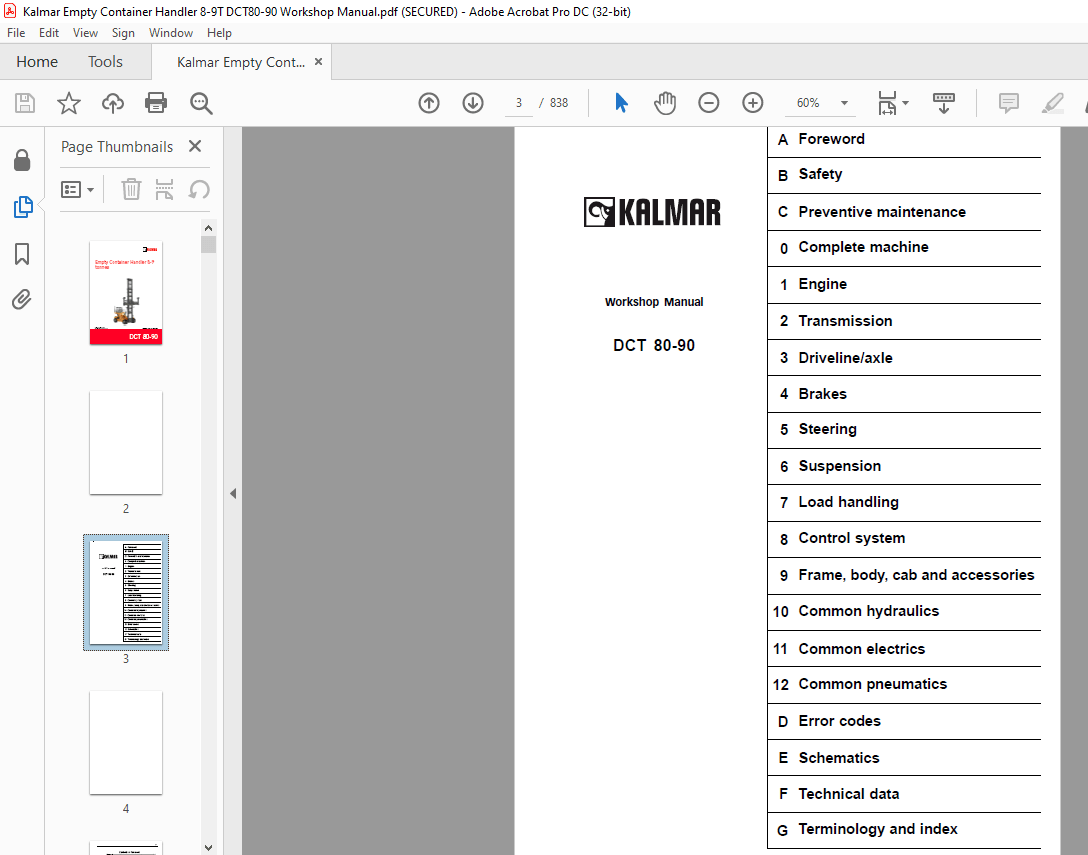Kalmar Empty Container Handler 8-9T DCT80-90 Workshop Manual – PDF DOWNLOAD