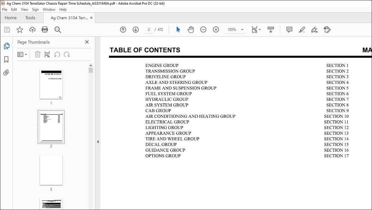 Ag Chem 3104 TerraGator Chassis Repair Time Schedule Manual_AG331646A – PDF DOWNLOAD