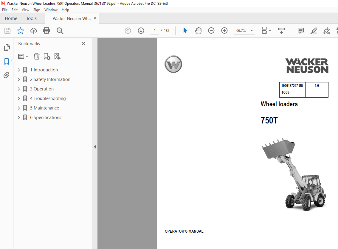 Wacker Neuson Wheel Loaders 750T Operators Manual – PDF DOWNLOAD