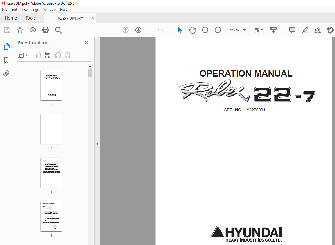 Hyundai Rolex R22-7 Mini Excavator Operation Manual 2023 – PDF DOWNLOAD