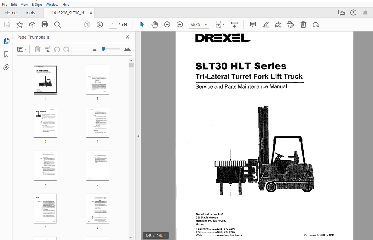 DREXEL SLT30 HLT Series Service & Parts Maintenance Manual – PDF