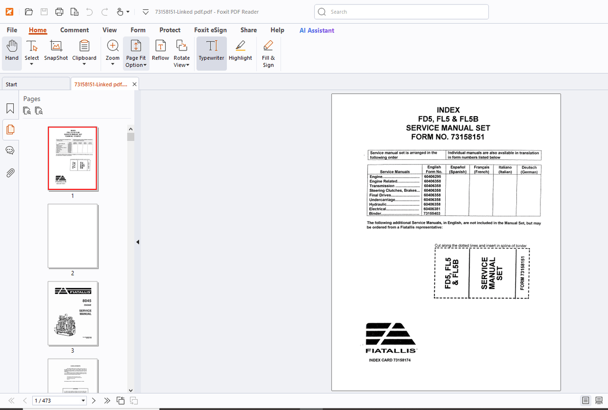 Fiatallis FD5 FL5 & FL5B 8045 Engine Service Manual - PDF DOWNLOAD