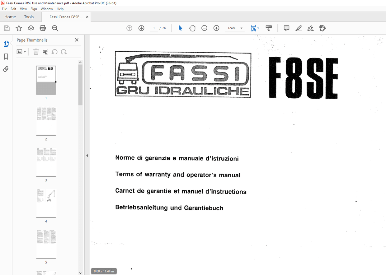 Fassi Cranes F8SE Use and Maintenance Manual – PDF DOWNLOAD