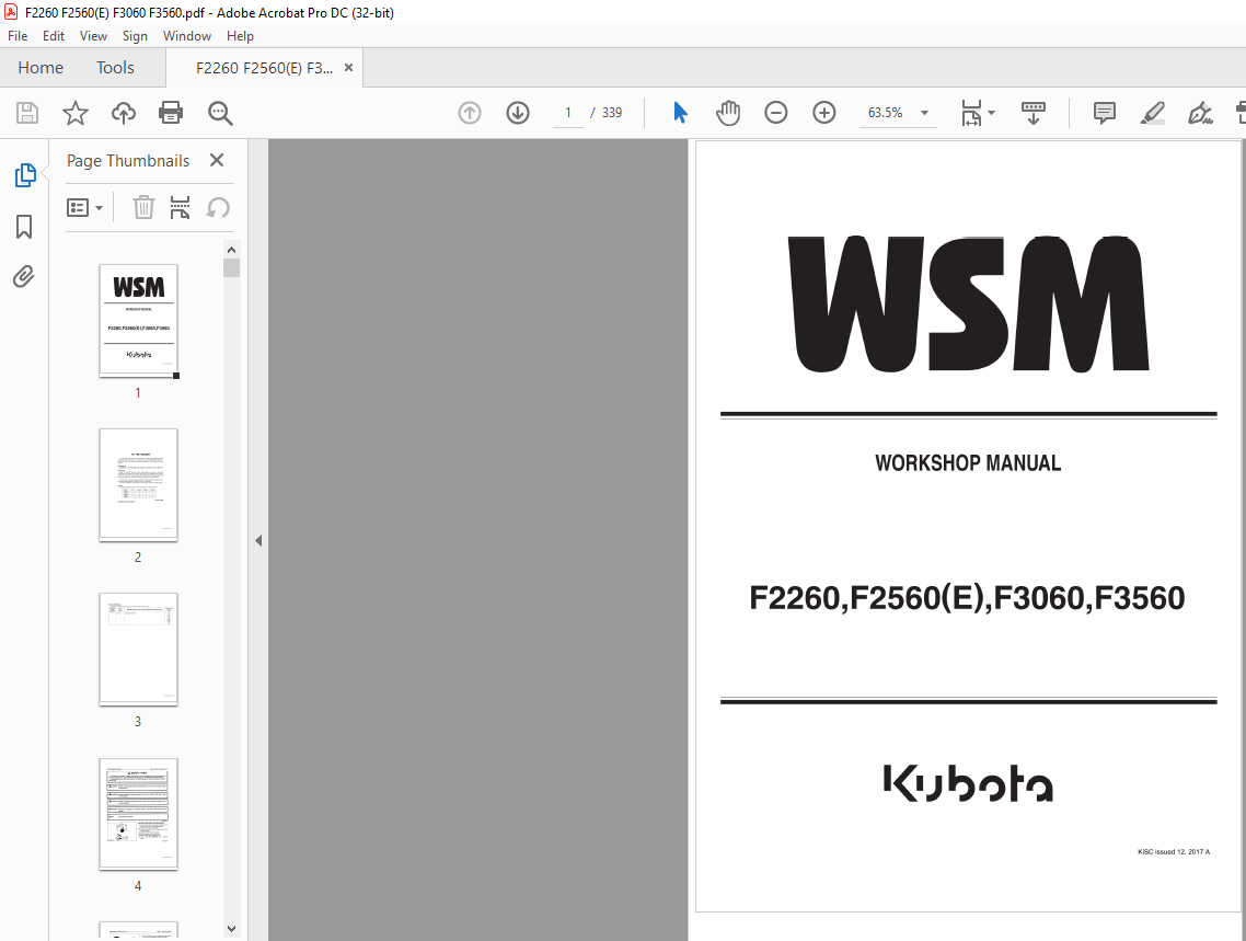 Kubota F2260 F2560(E) F3060 F3560 Front Mount Mower Workshop Manual – PDF DOWNLOAD