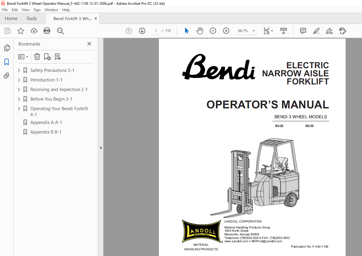 Landoll BENDI 3 WHEEL B325 B335 ELECTRIC NARROW AISLE FORKLIFT OPERATOR ...
