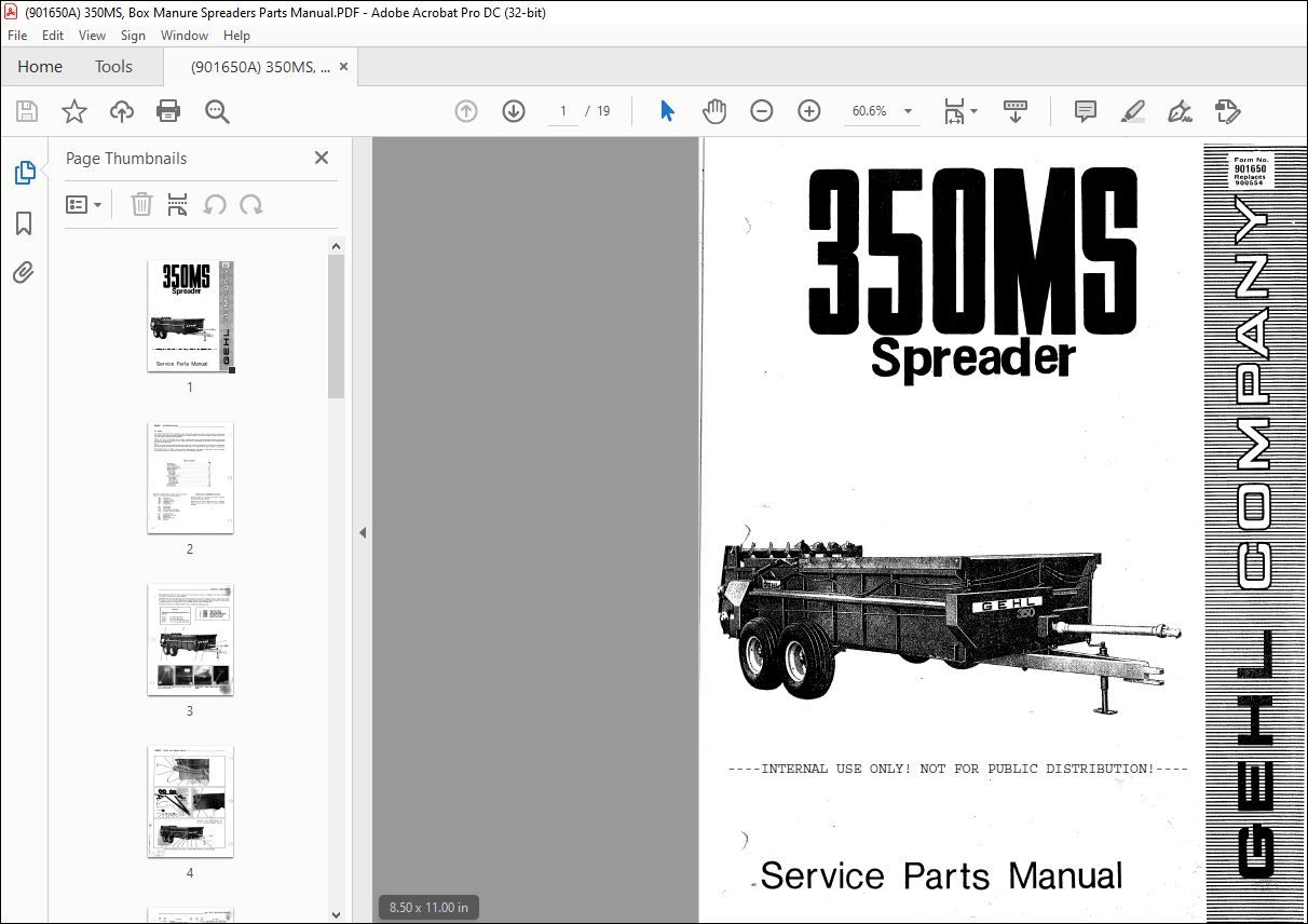 Gehl 350MS Spreaders Service Parts Manual – PDF DOWNLOAD