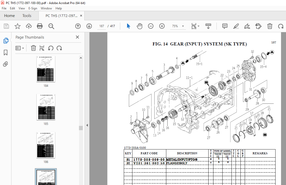Iseki TH4295 TH4335 Tractor Parts Manual (1772-097-100-00) - PDF DOWNLOAD