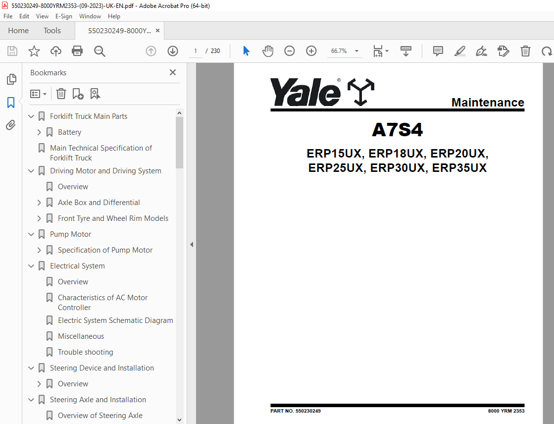 Yale Forklift A7S4 (ERP15UX, ERP18UX, ERP20UX, ERP25UX, ERP30UX ...