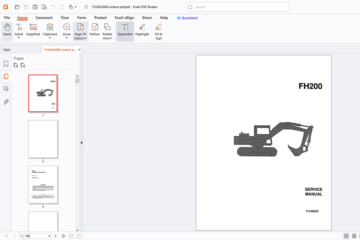 Fiatallis FH200 Hydraulic Excavator Service Manual - PDF DOWNLOAD
