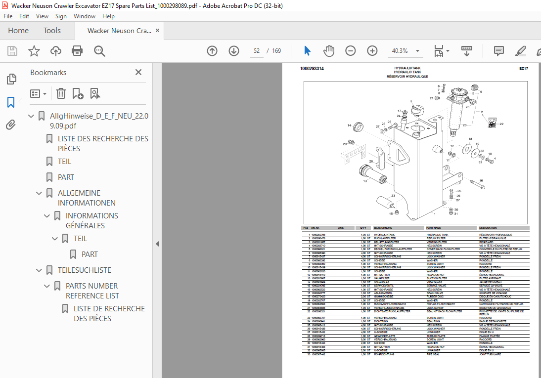Wacker Neuson Crawler Excavator EZ17 Spare Parts List Manual – PDF DOWNLOAD