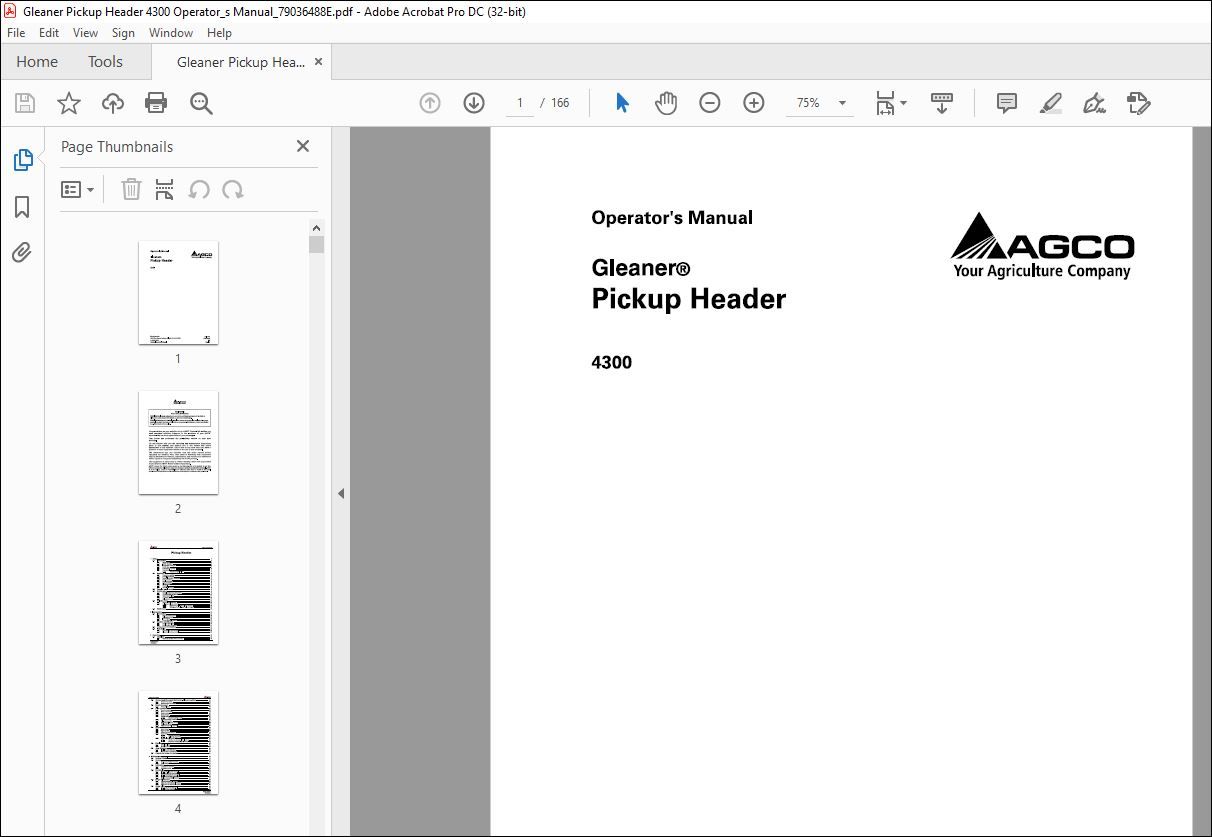 Gleaner EU 4300 Pickup Header Operator’s Manual – PDF DOWNLOAD