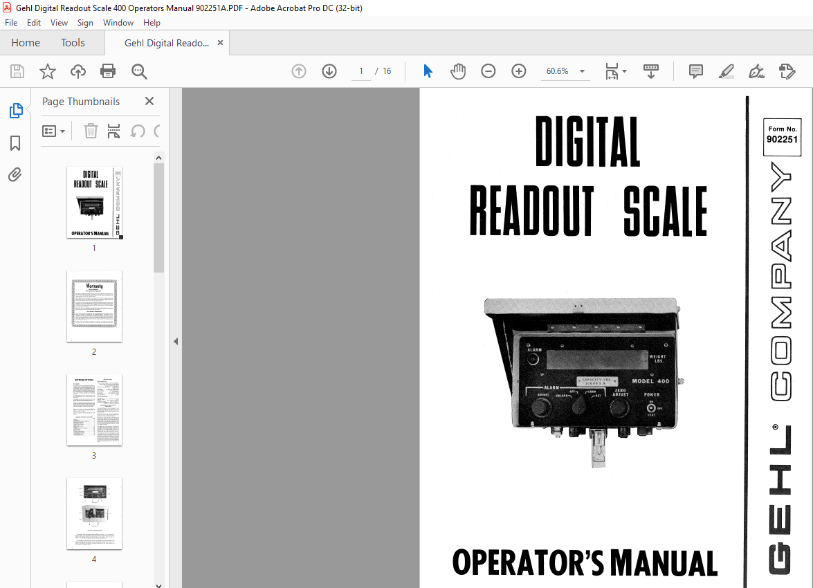 Gehl Digital Readout Scale 400 Operators Manual 902251 – PDF DOWNLOAD