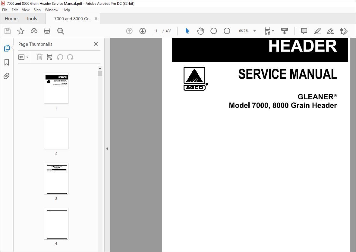 Gleaner NA Harvesting 7000 & 8000 Grain Header Service Manual – PDF ...