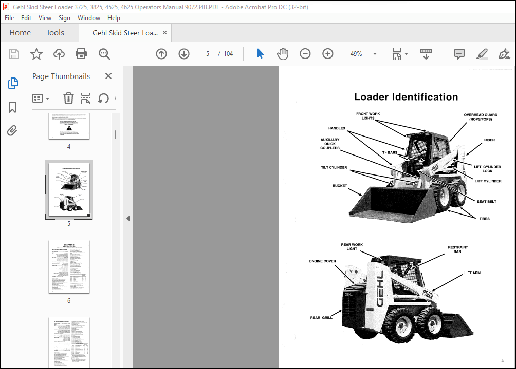 Gehl 3725 3825 4525 4625 Skid Loader Operator’s Manual 907234 – PDF ...