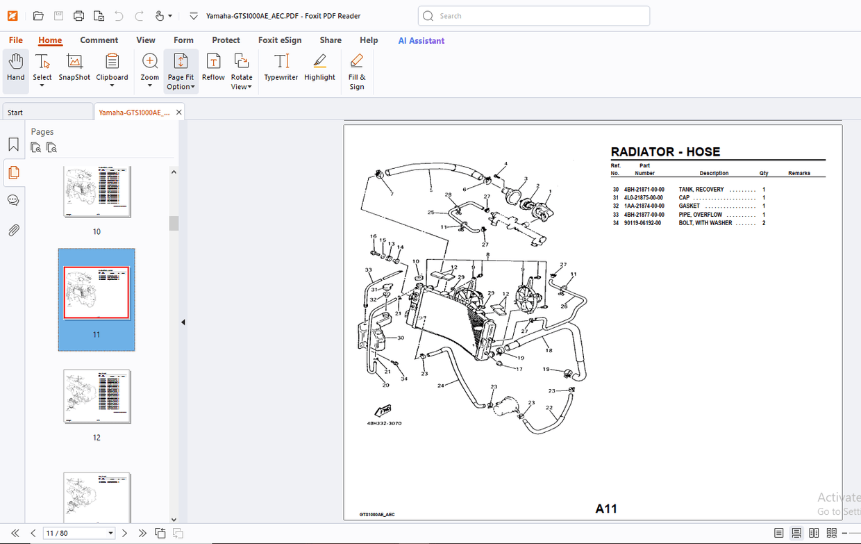 Yamaha Genuine Motorcycle GTS1000AE_AEC Parts Manual - PDF DOWNLOAD