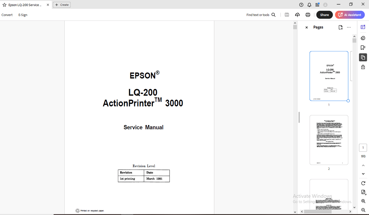 Epson LQ-200 Action Printer 3000 Service Manual - PDF DOWNLOAD