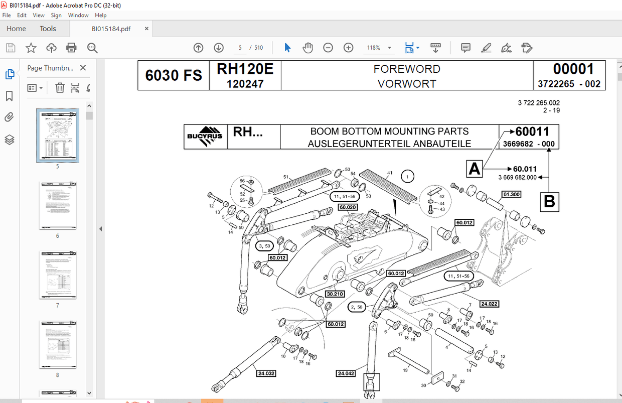 CAT Bucyrus RH120E Hydraulic Shovel Spare Parts Catalog Manual BI015184 ...