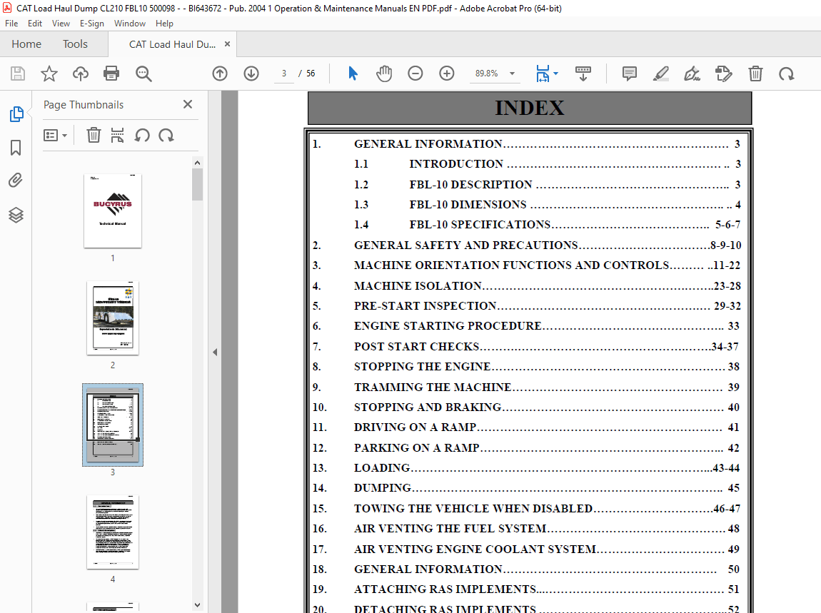 CAT Load Haul Dump DBT FBL-10 LHDUTILITY VEHICLE Operators Manual - PDF ...