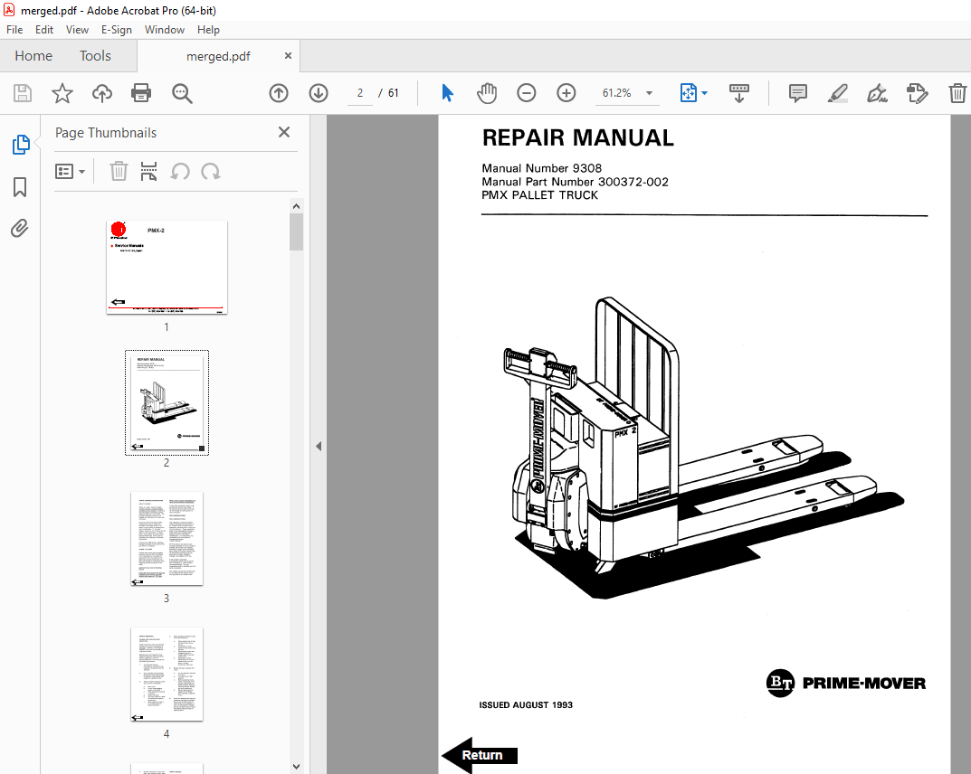 BT Prime-Mover PMX-2 Pallet Truck Repair Manual - PDF DOWNLOAD