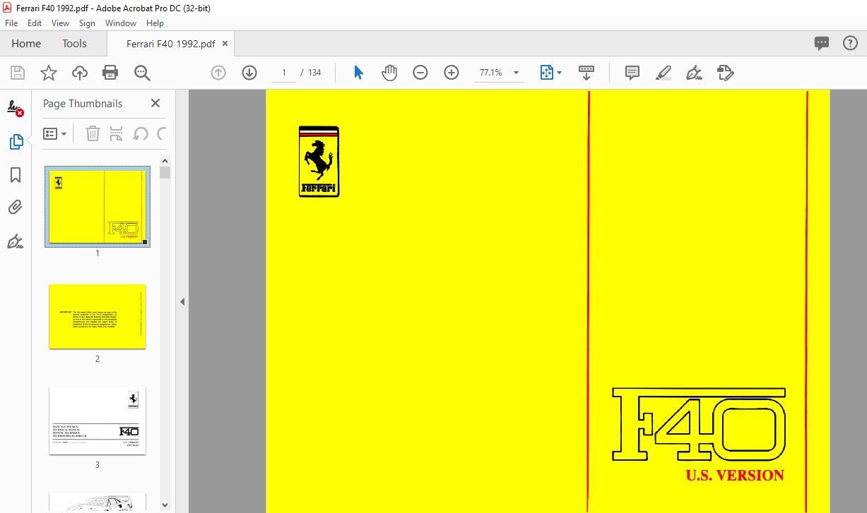 1992 Ferrari F40 TECHNICAL MANUAL – PDF DOWNLOAD