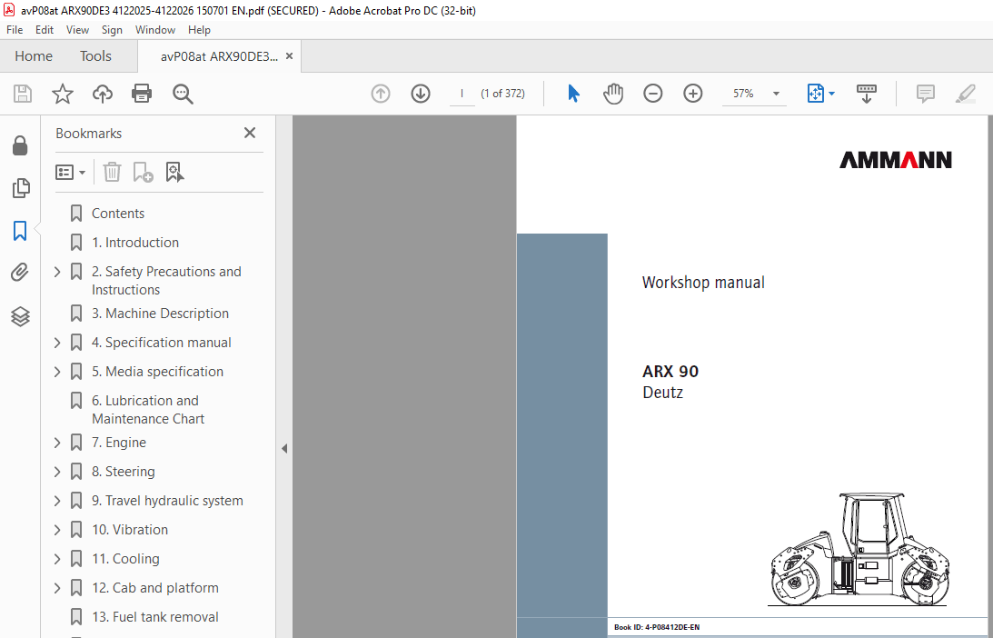 Ammann ARX 90 Tandem Roller Deutz Tier 3 Workshop Manual 4122025 PDF