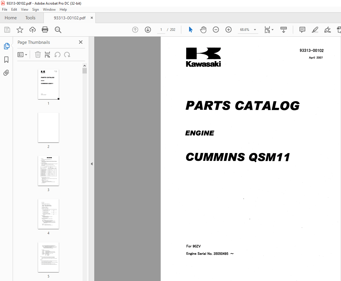 Kawasaki Cummins QSM11 Engine Parts Manual (93313-00102) – PDF DOWNLOAD