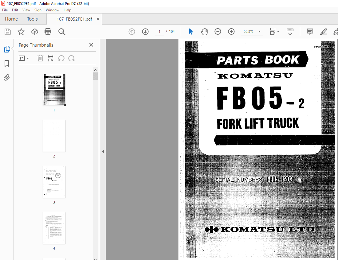 Komatsu FB05-2 FORKLIFT TRUCK Parts MANUAL - PDF DOWNLOAD
